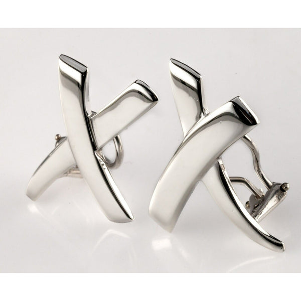 Tiffany Co. Sterling Silver Paloma Picasso Large X Kiss Earrings Ome DMND Limited