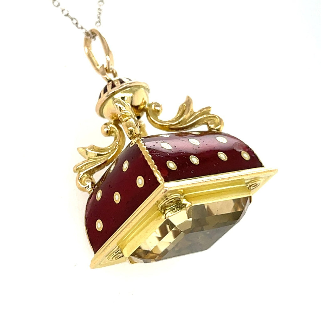 18k Gold & Red Enamel Russian Imperial-Style Charm w/ Citrine, 1 inch ...