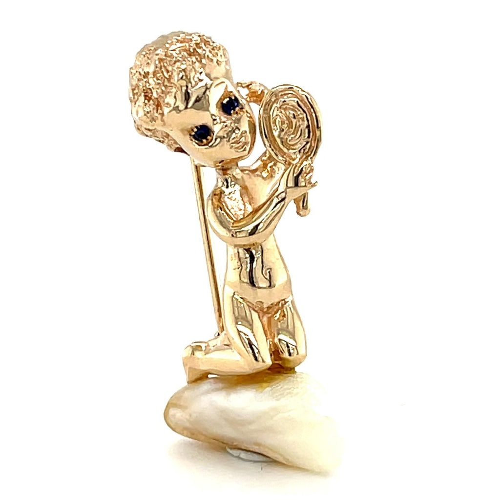 Ruser 14k Gold & Mississippi River Pearl "Monday's Child" Brooch, 37mm ...