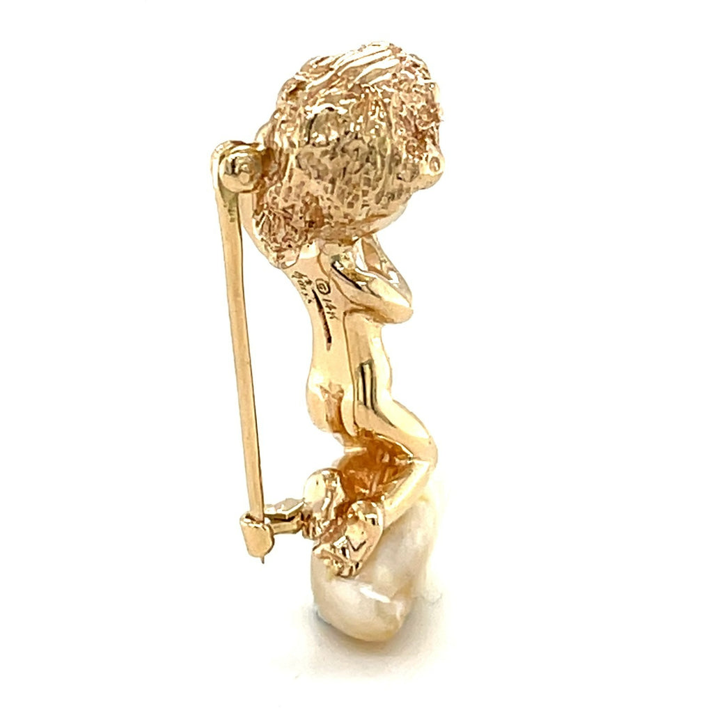 Ruser 14k Gold & Mississippi River Pearl "Monday's Child" Brooch, 37mm ...