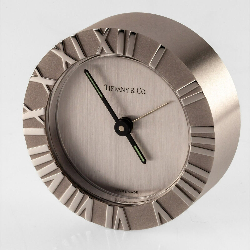 Tiffany & Co. Steel Atlas Quartz Alarm Clock w/ Box, Pouch, and Papers ...