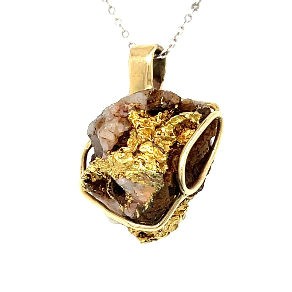 Natural Gold Ore Nugget in Quartz Pendant w/ 10k Gold Wire Custom Sett ...