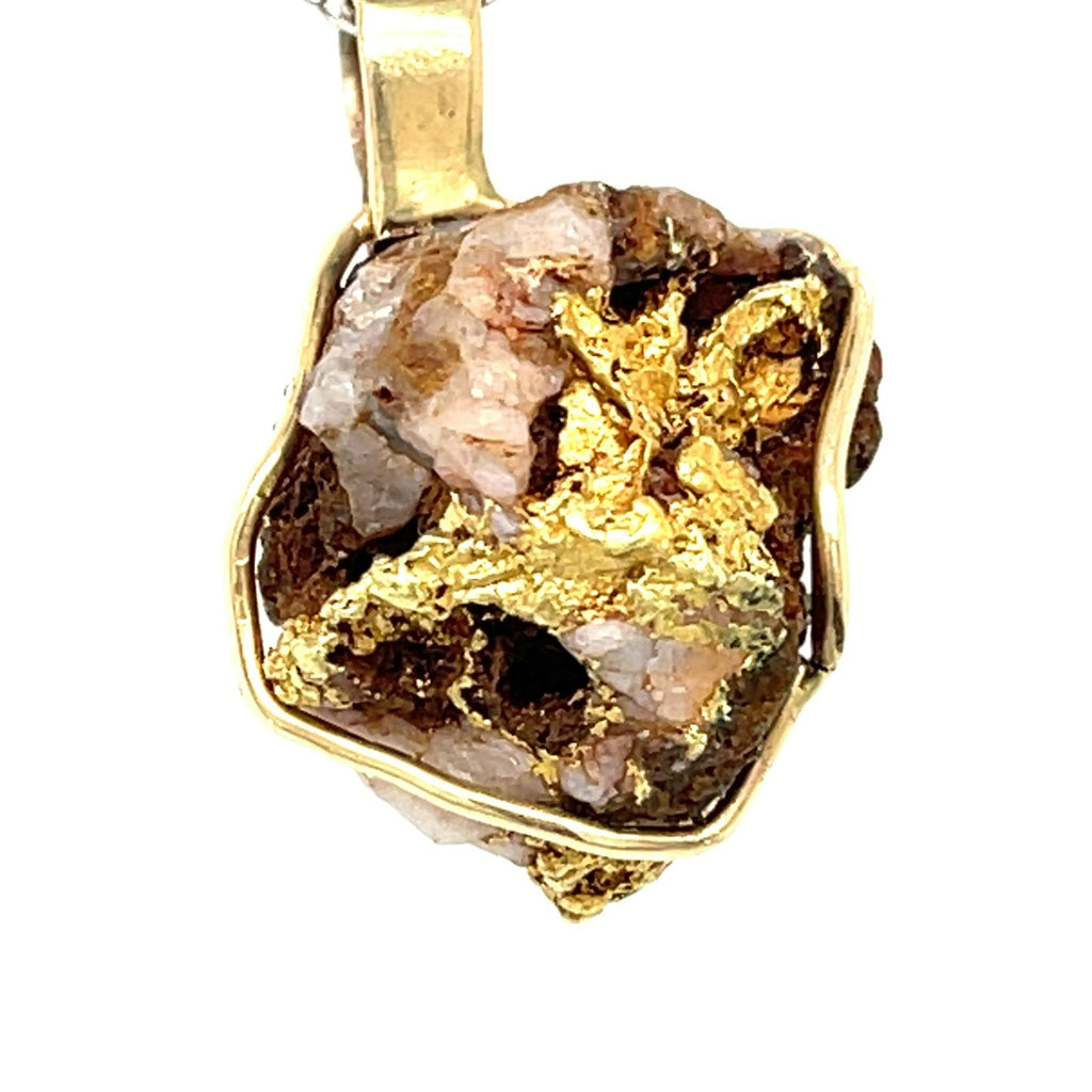 Natural Gold Ore Nugget in Quartz Pendant w/ 10k Gold Wire Custom Sett ...